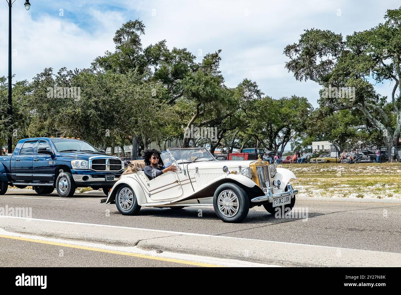 Gulfport, MS - October 07, 2023: Wide angle front corner view of a 1972 ...