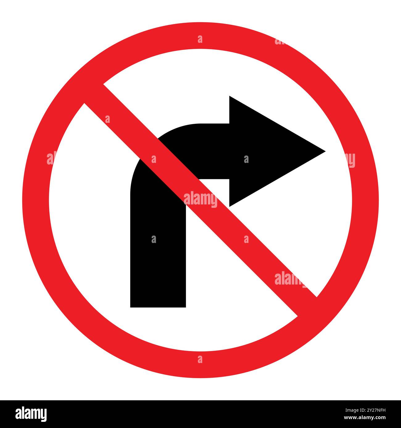 No right turn sign symbol, prohibitory traffic sign, red crossed out circle symbol with arrow ...