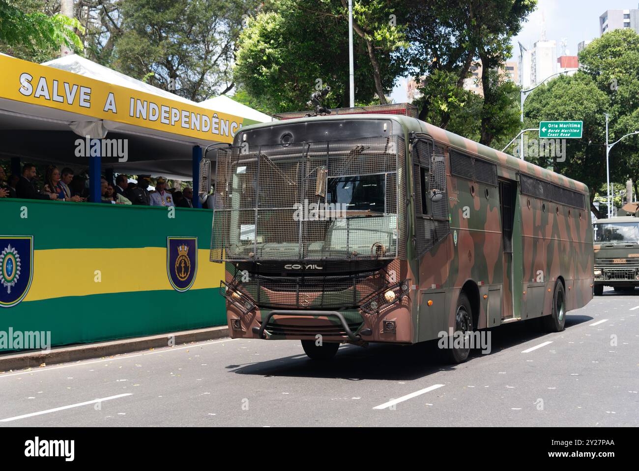 Salvador, Bahia, Brazil - September 07, 2024: Army bus is seen during a ...
