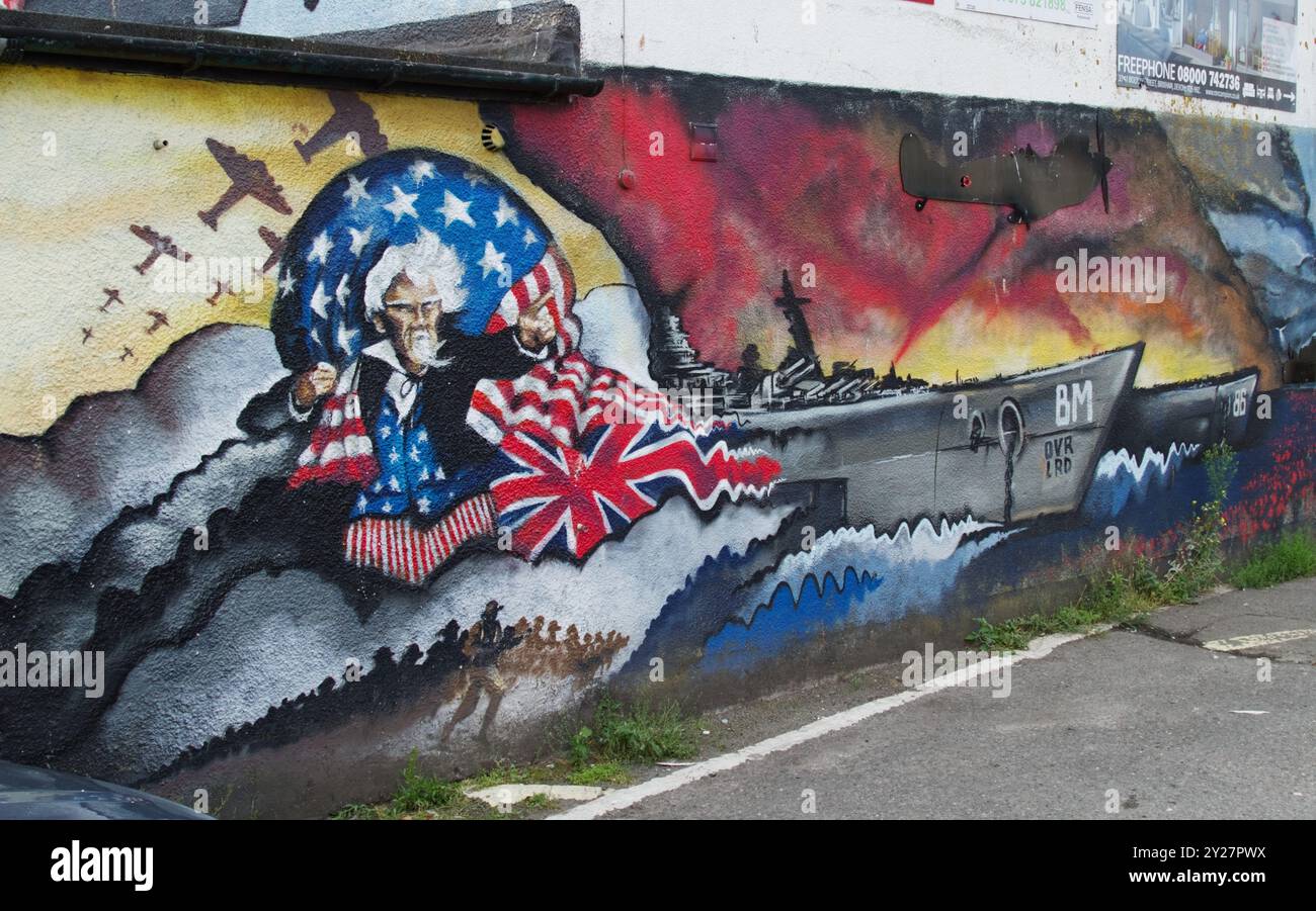 Graffiti, Street Art Painting Mural Of D-Day Boats, Troops And Planes ...