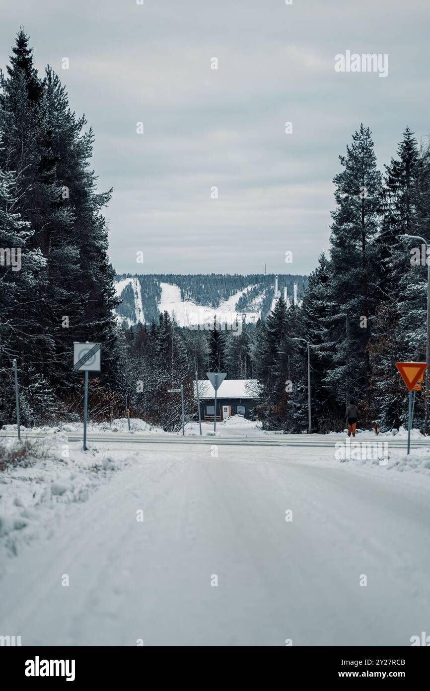Ski resort in Ounasvaara shot from Syvasenvaara in Rovaniemi, Lapland ...