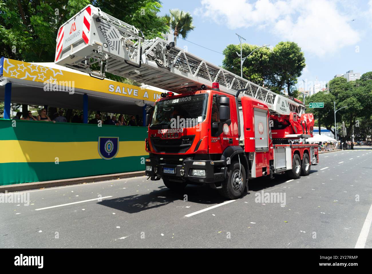 Salvador, Bahia, Brazil - September 07, 2024: A fire brigade ladder ...