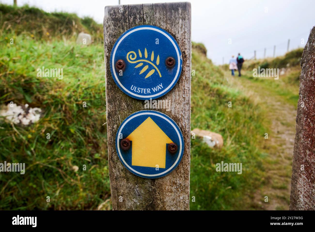 walkers on the public pathway along the ulster way north antrim north ...