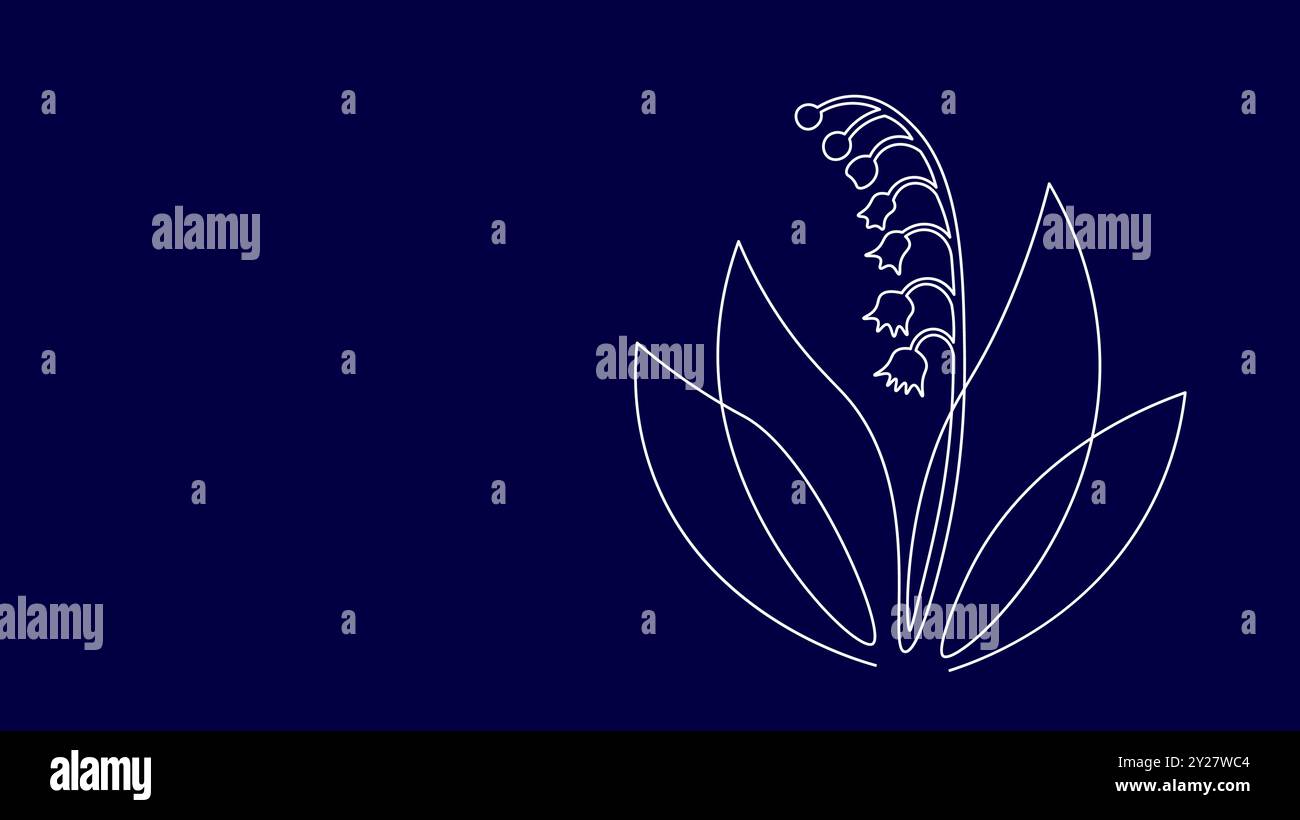 Single continuous line art lily of the valley flower. Plant leaves ...