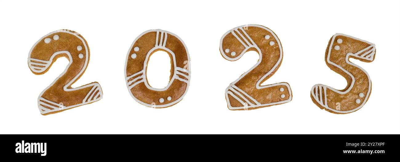 Set of gingerbread numerals for 2025 New year greetings. Closeup of ...