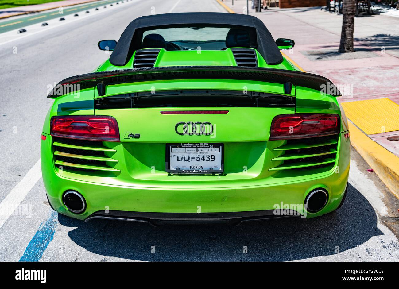Miami Beach, Florida USA - June 5, 2024: 2014 Audi R8 green luxury car ...
