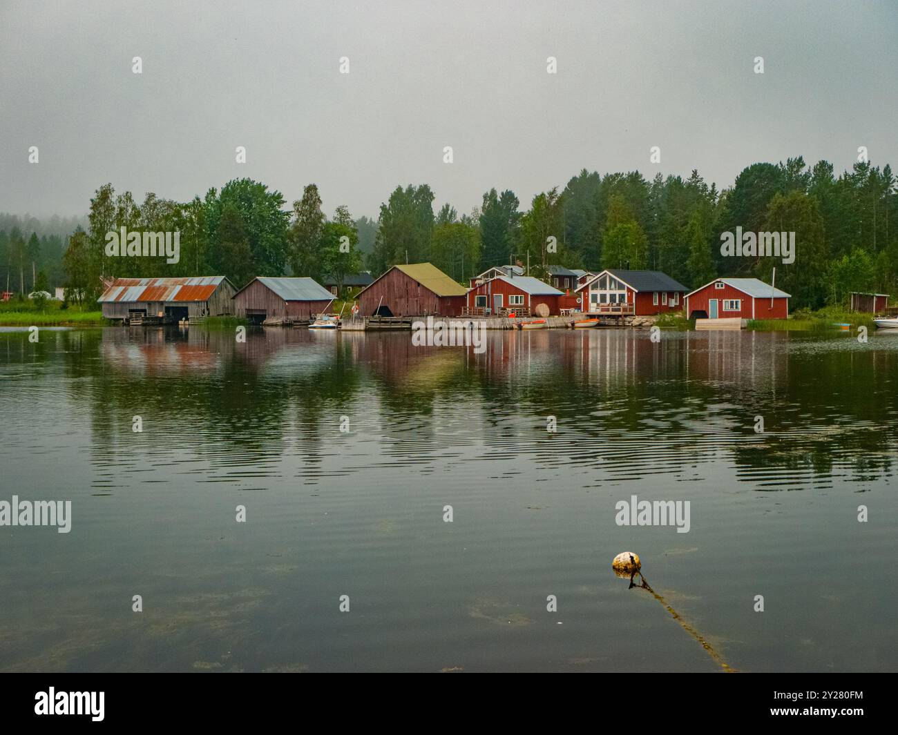 Traditional houses at Bottenviken sea in Norrfjarden, Nordmaling ...