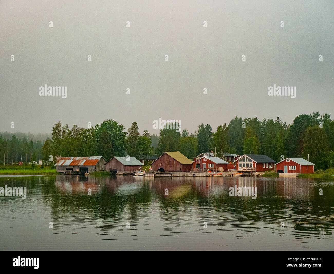 Traditional houses at Bottenviken sea in Norrfjarden, Nordmaling ...
