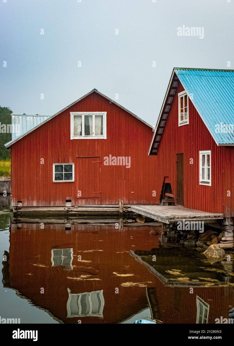 Traditional houses at Bottenviken sea in Norrfjarden, Nordmaling ...