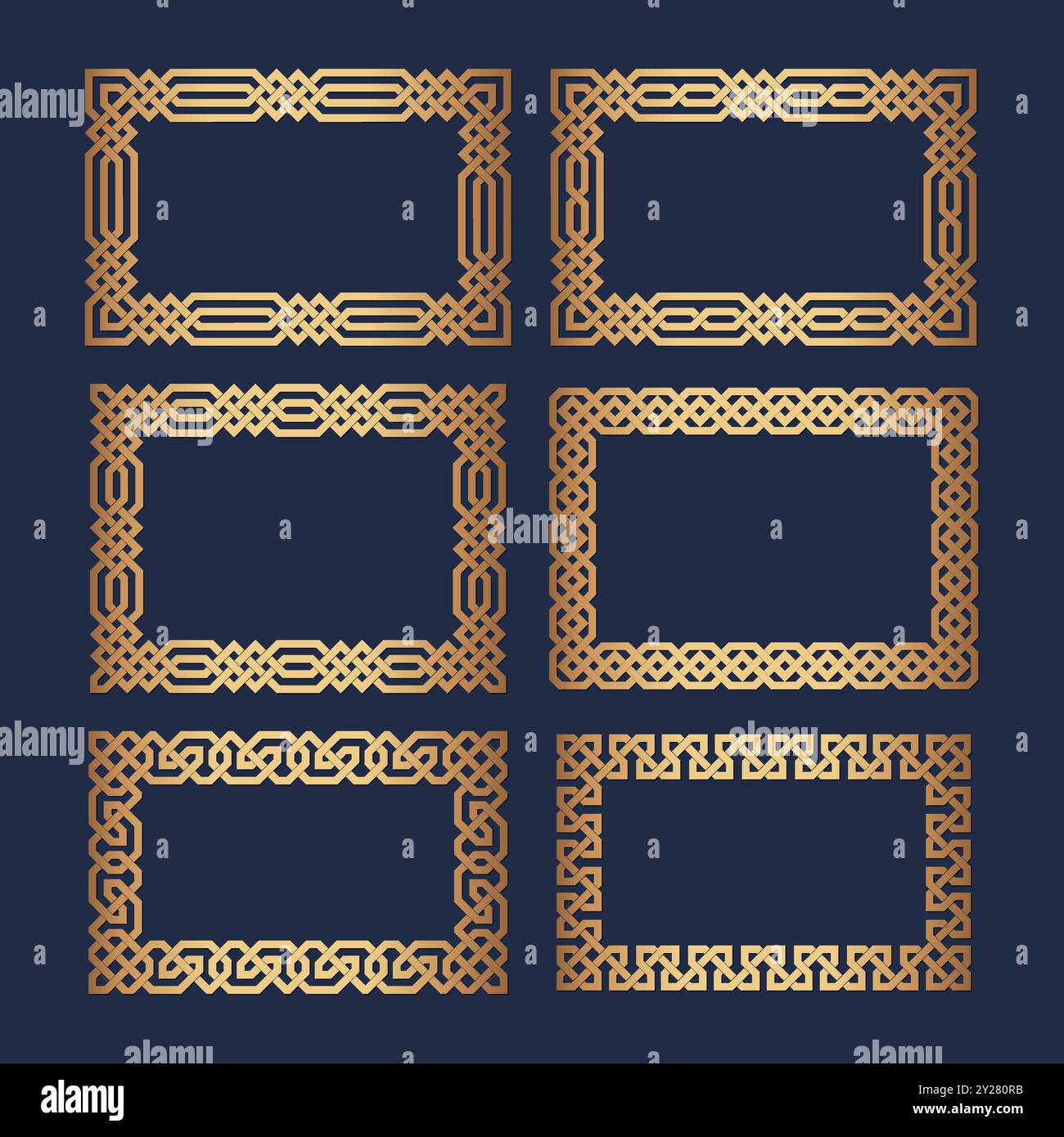A collection of Arabic interlaced frames and borders set 2 , golden ...