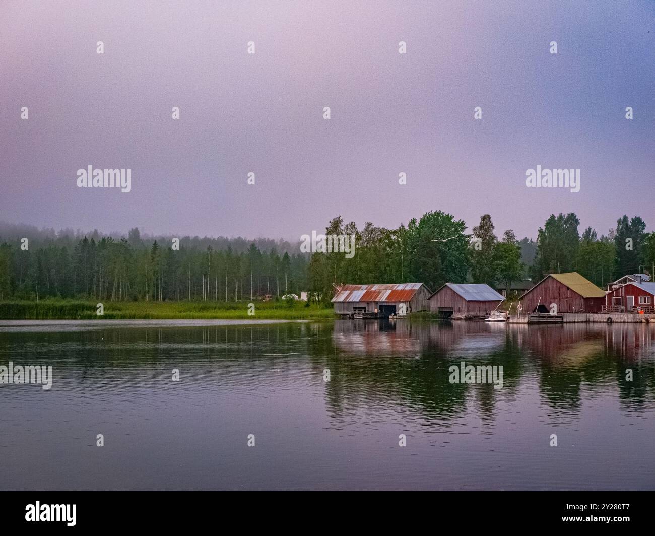 Traditional houses at Bottenviken sea in Norrfjarden, Nordmaling ...