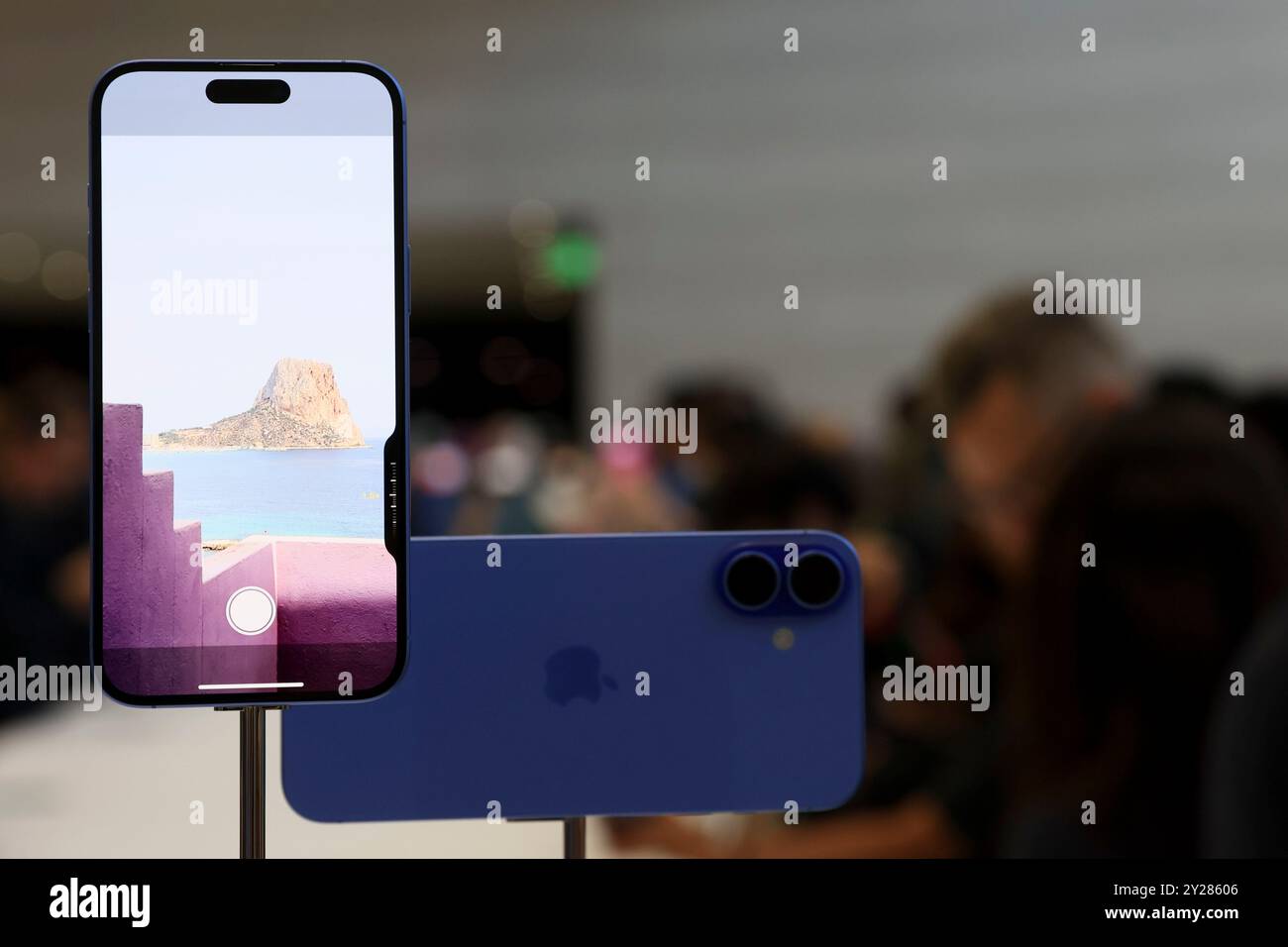 The new iPhone 16 is displayed at Apple headquarters Monday, Sept. 9 ...
