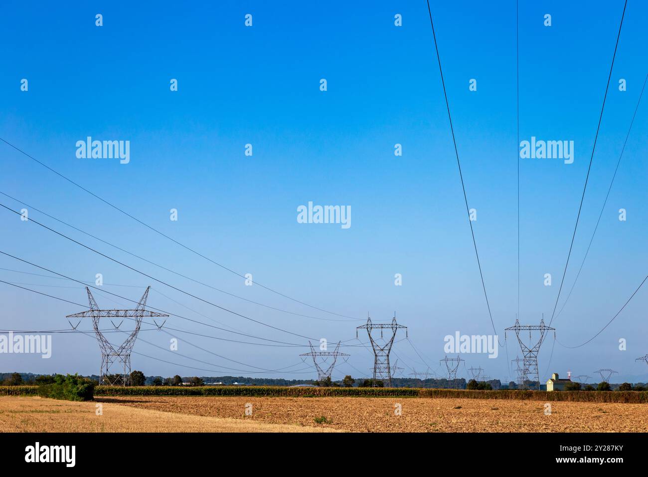 High voltage pylon in the French countryside. High voltage electric ...