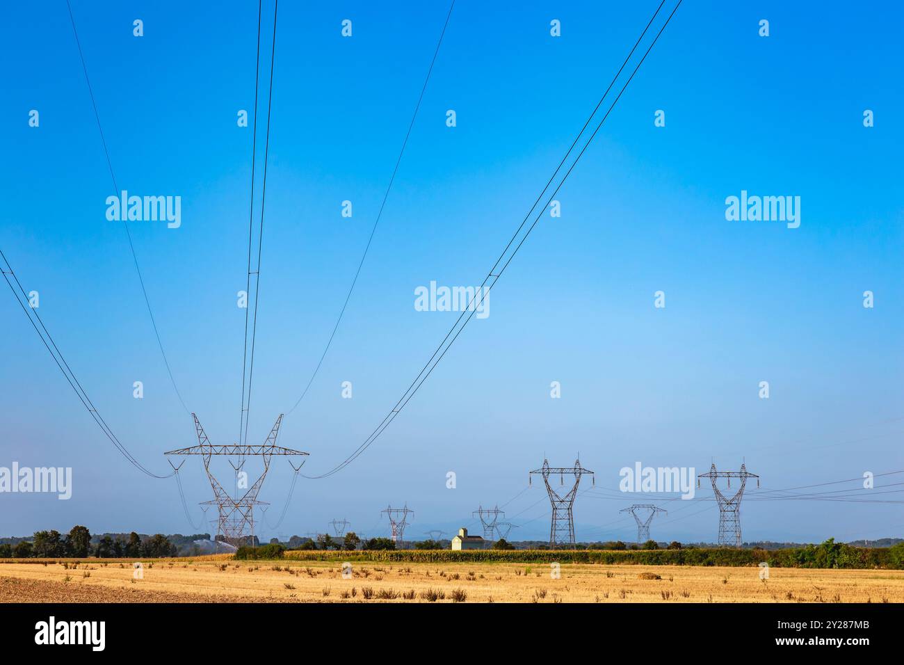 High voltage pylon in the French countryside. High voltage electric ...