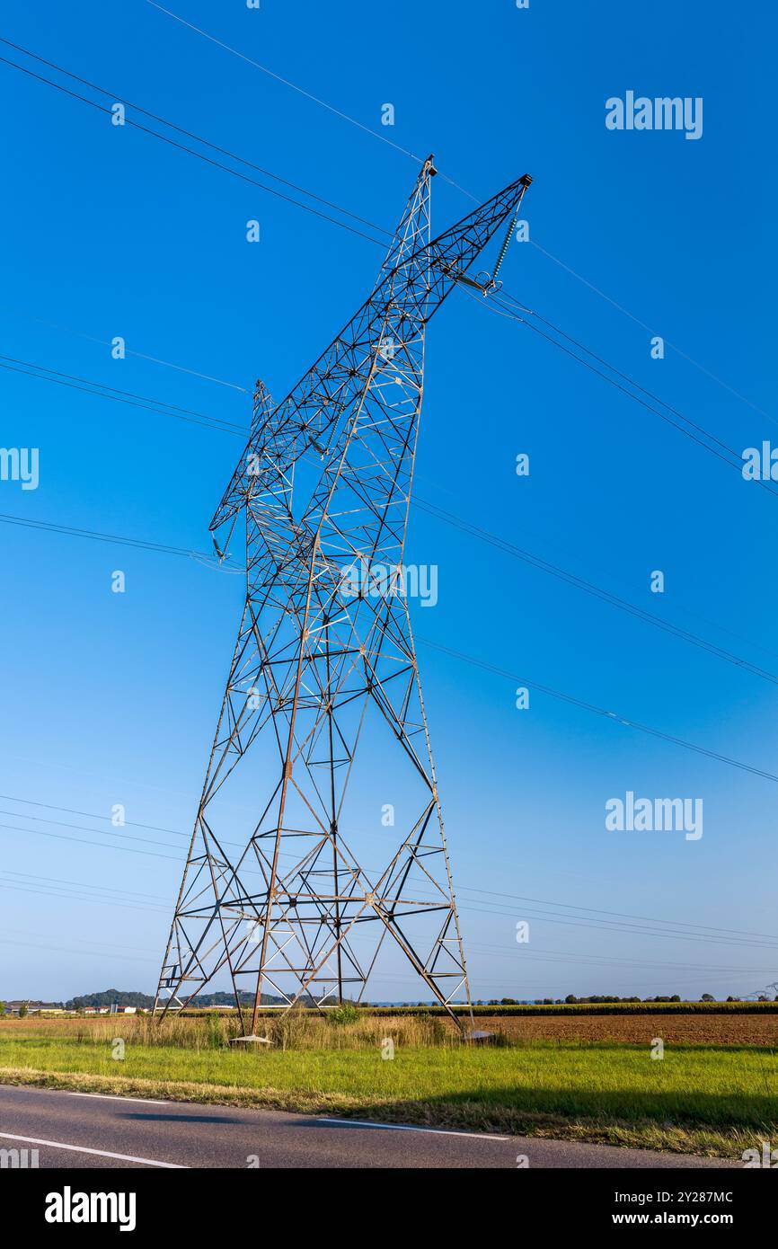 High voltage pylon in the French countryside. High voltage electric ...