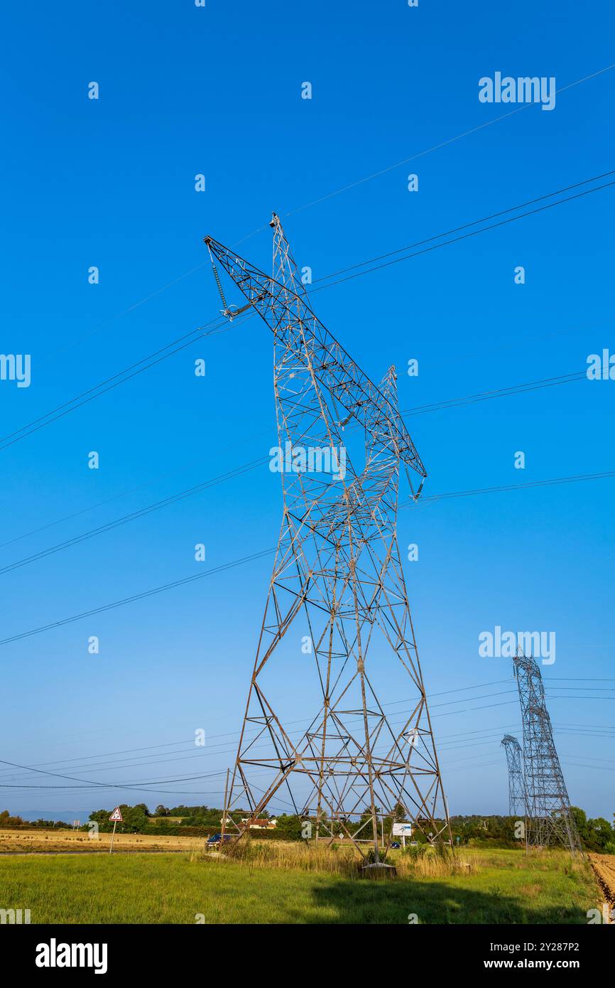 High voltage pylon in the French countryside. High voltage electric ...