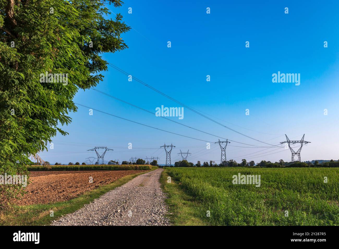 High voltage pylon in the French countryside. High voltage electric ...