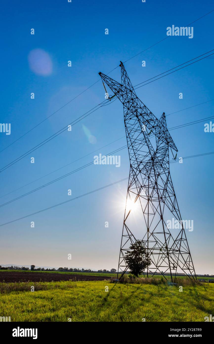 High voltage pylon in the French countryside. High voltage electric ...