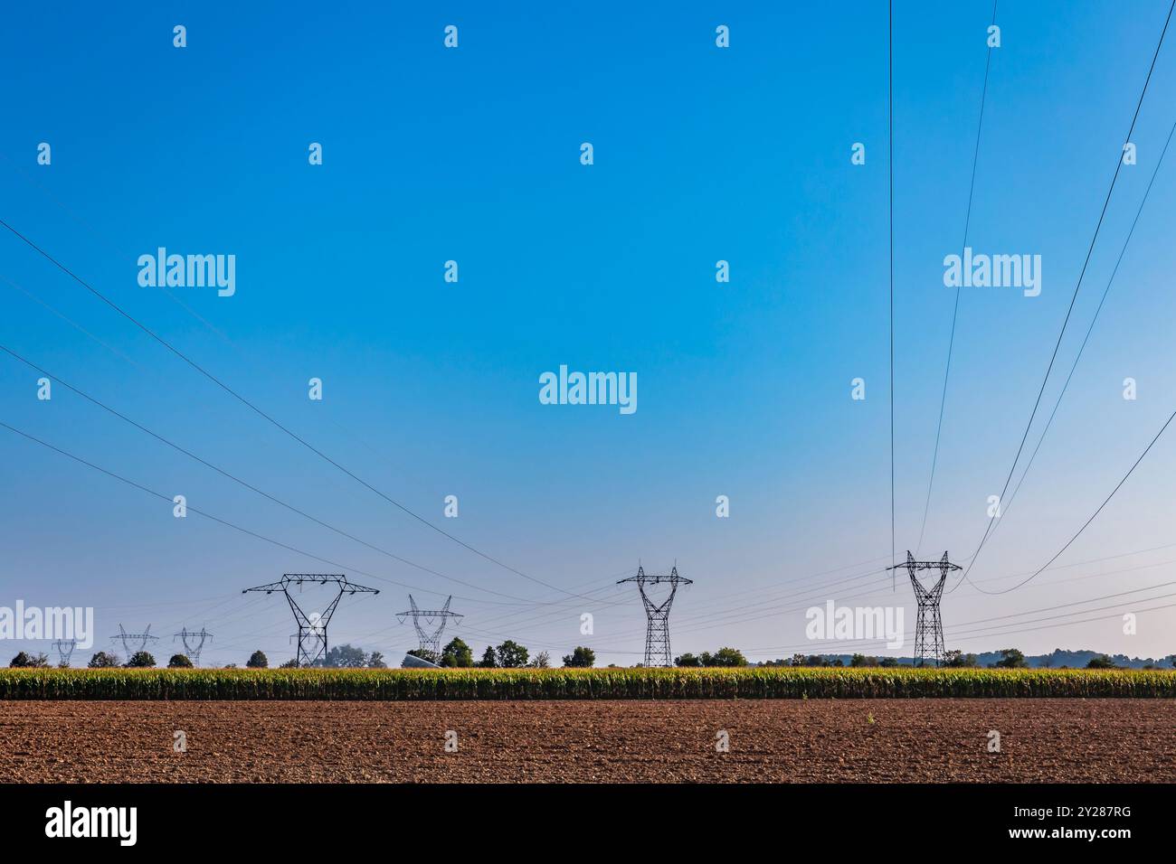 High voltage pylon in the French countryside. High voltage electric ...