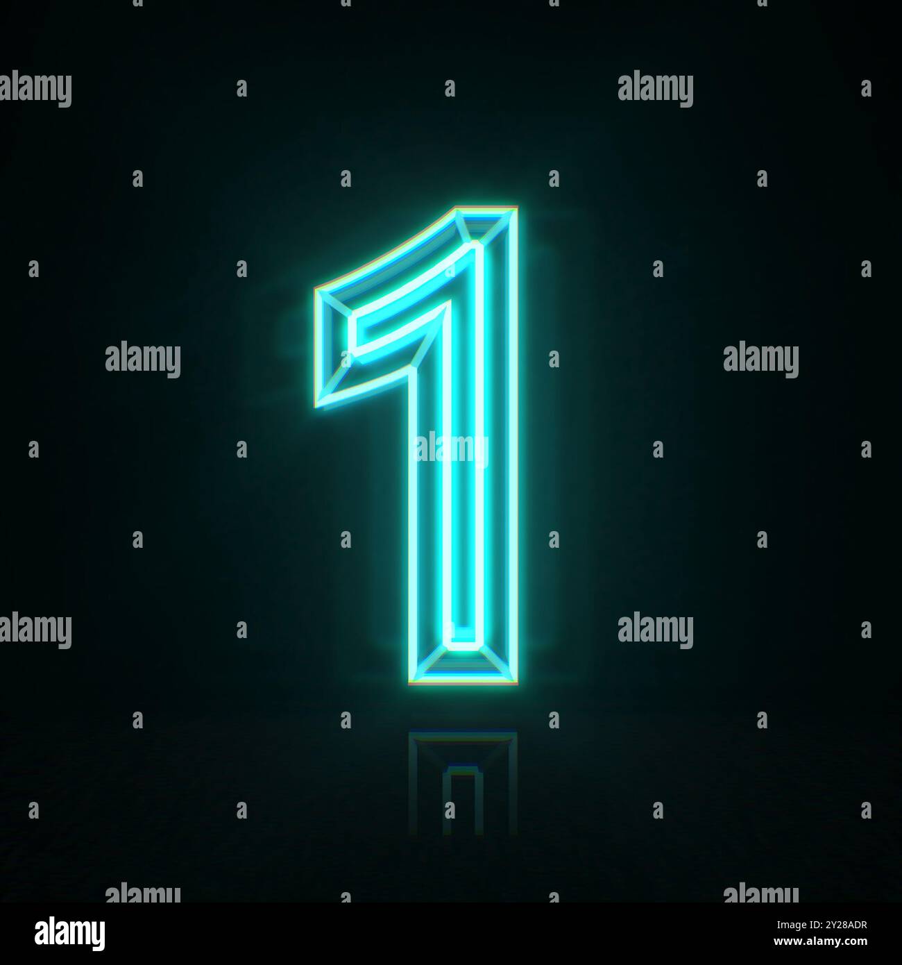 Cyan blue neon wire Number 1 ONE 3D rendering illustration isolated on ...