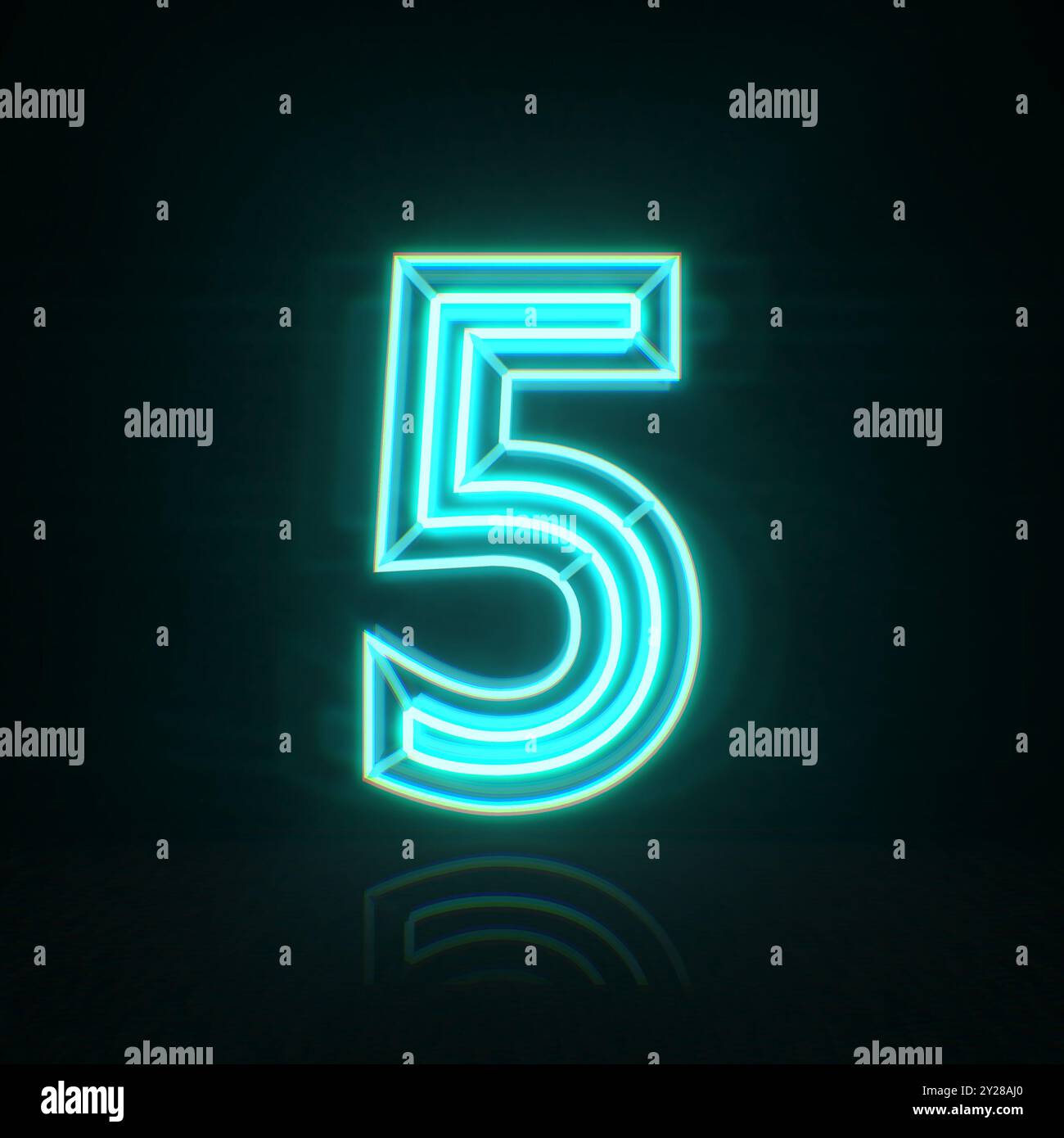 Cyan blue neon wire Number 5 FIVE 3D rendering illustration isolated on ...