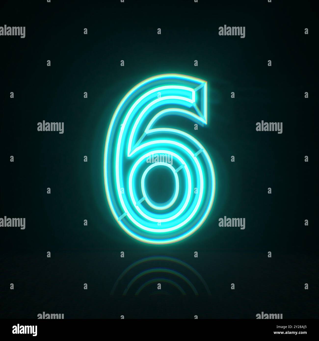 Cyan blue neon wire Number 6 SIX 3D rendering illustration isolated on ...