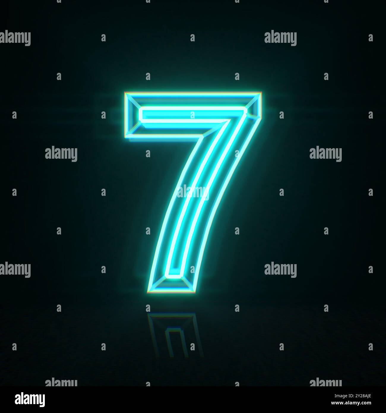 Cyan blue neon wire Number 7 SEVEN 3D rendering illustration isolated ...