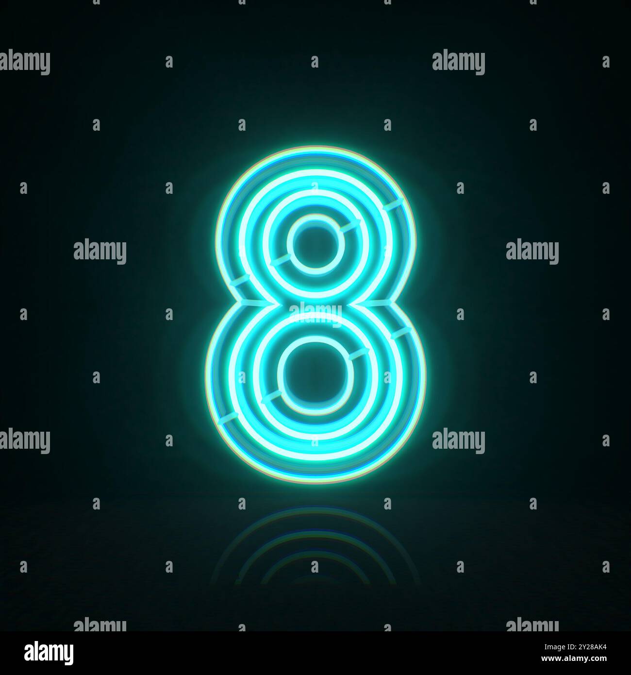 Cyan blue neon wire Number 8 EIGHT 3D rendering illustration isolated ...