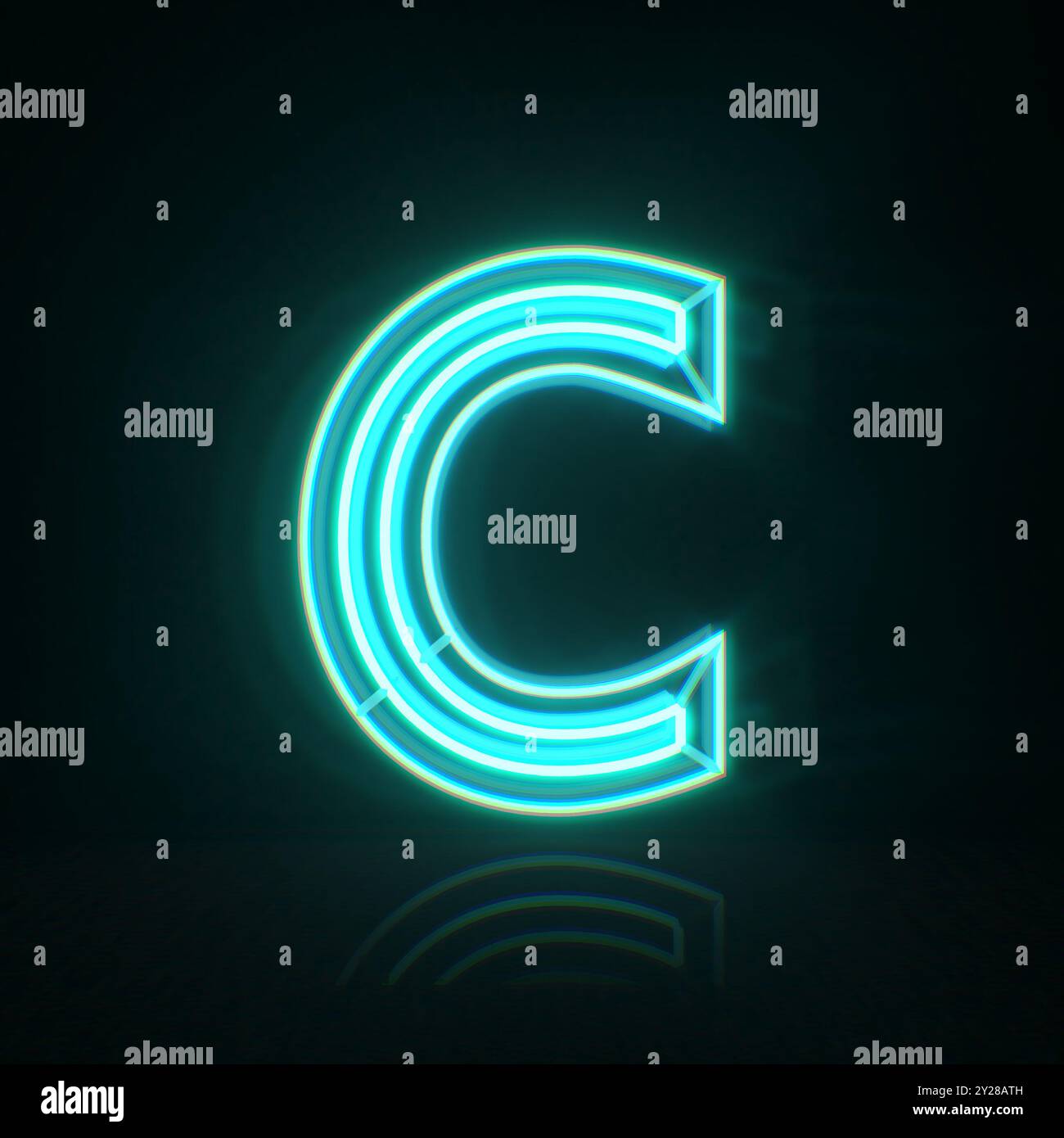 Cyan blue neon wire font Letter C 3D rendering illustration isolated on ...