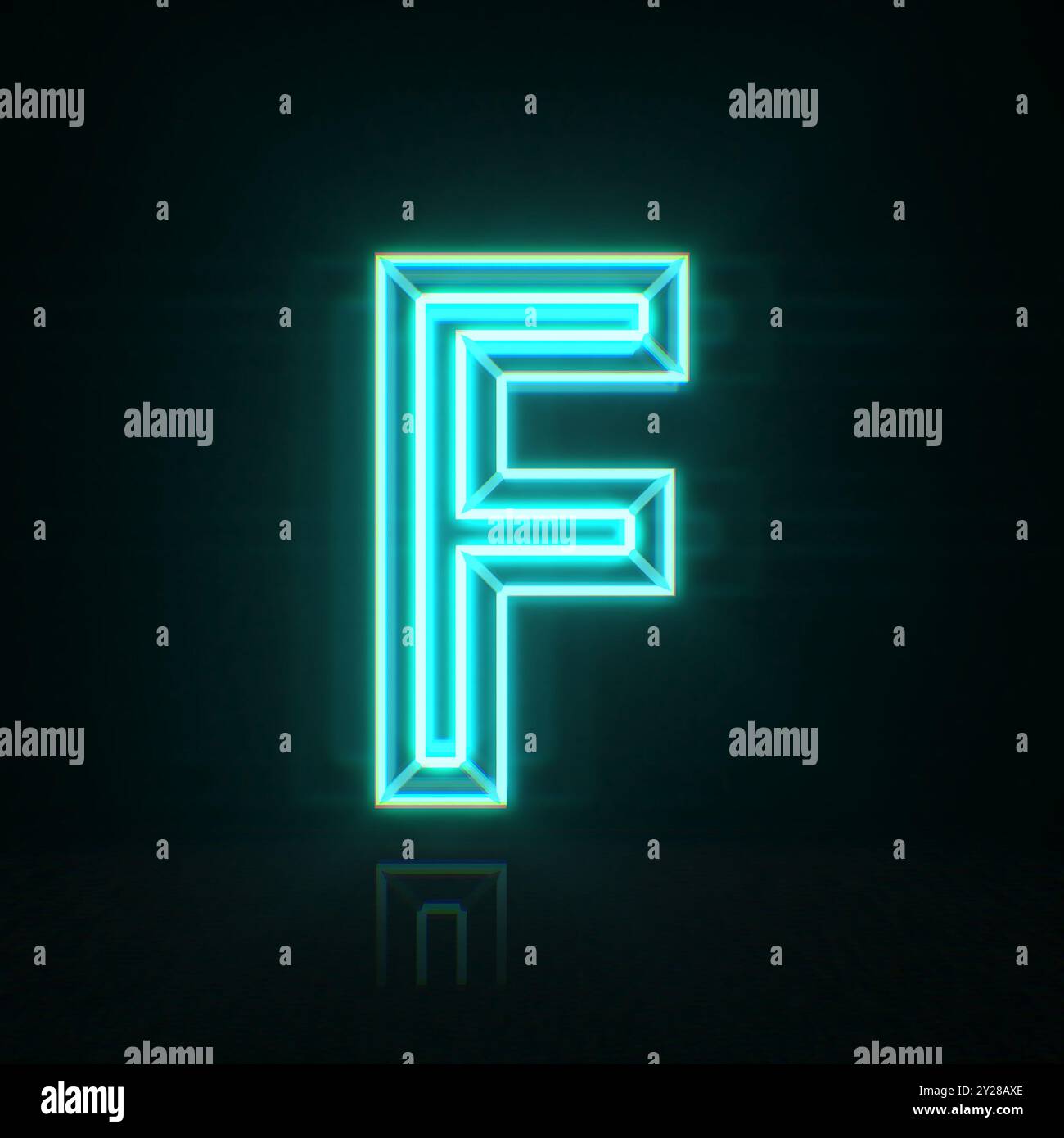 Cyan blue neon wire font Letter F 3D rendering illustration isolated on ...