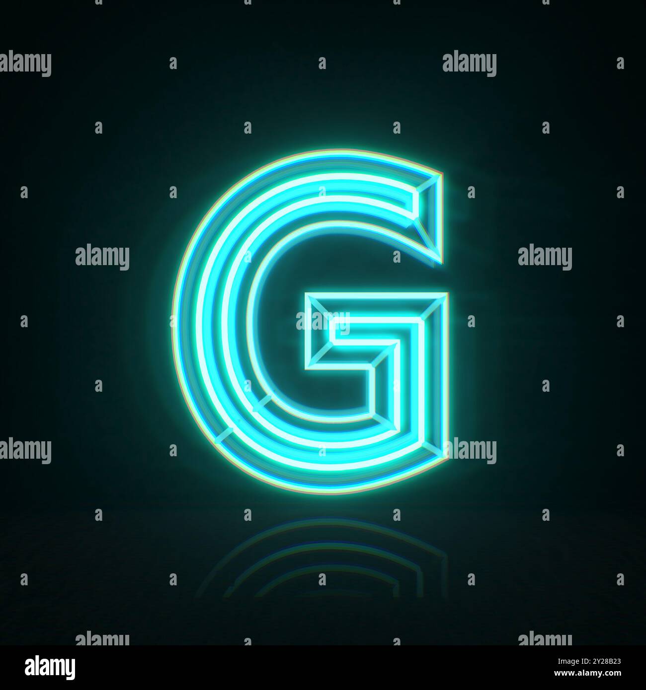 Cyan blue neon wire font Letter G 3D rendering illustration isolated on ...