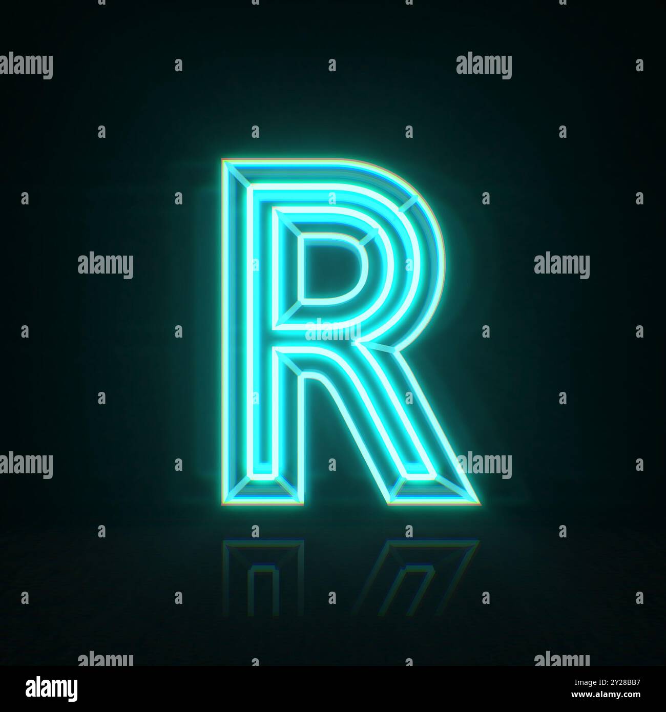 Cyan blue neon wire font Letter R 3D rendering illustration isolated on ...