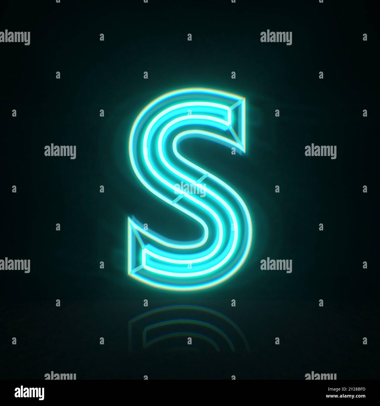 Cyan blue neon wire font Letter S 3D rendering illustration isolated on ...