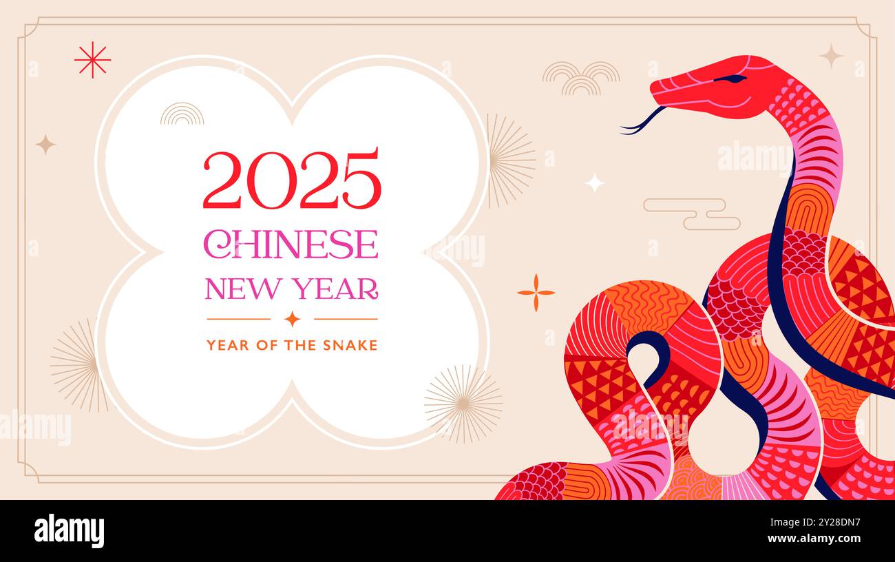 Chinese new year 2025 year of the Snake. Red Snake illustration and ...