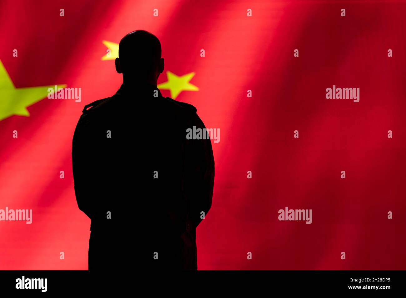 CCP government agent standing proud in front of Chinese flag, feeling ...