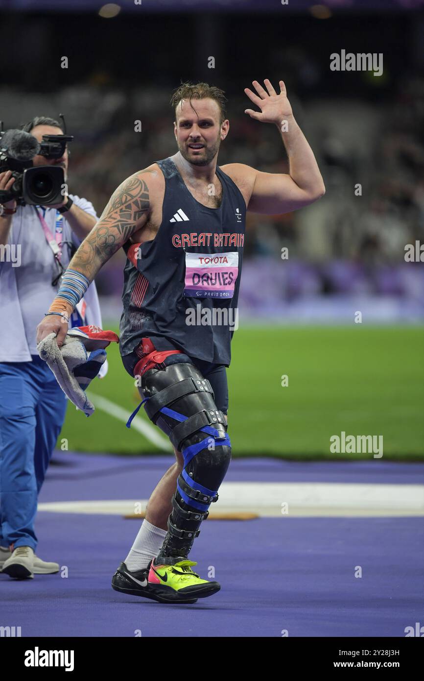 Aled Davies of Great Britain competing in the men F63 shot put final at the Paris 2024 Summer ...
