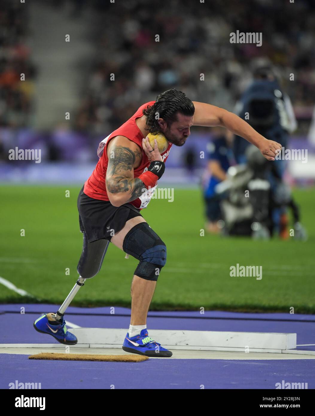 Georg Schober of Austria competing in the men F63 shot put final at the ...
