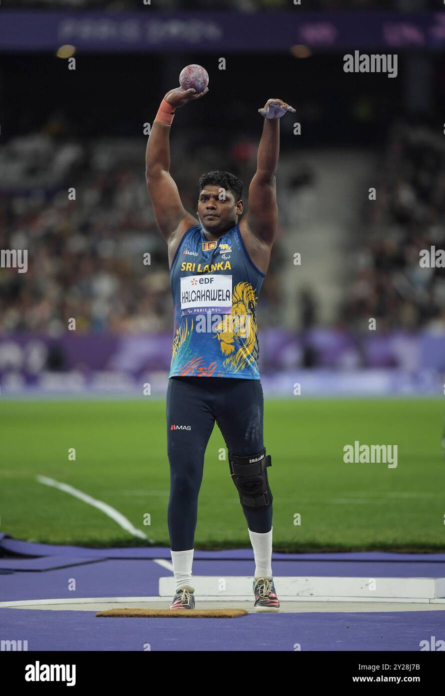 Palitha Halgahwela of Sri Lanka competing in the men F63 shot put final ...