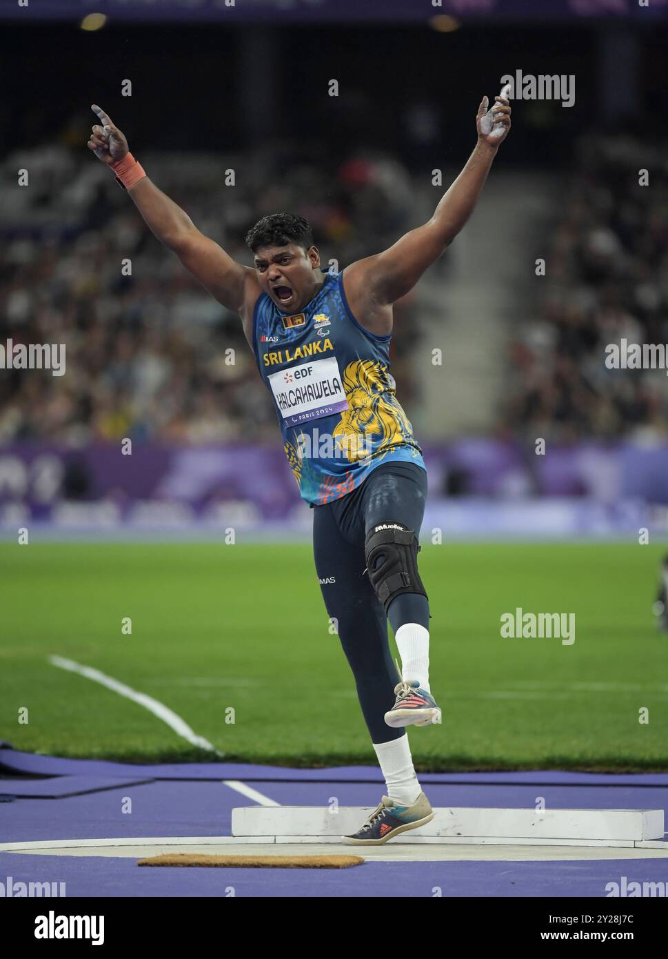 Palitha Halgahwela of Sri Lanka competing in the men F63 shot put final ...