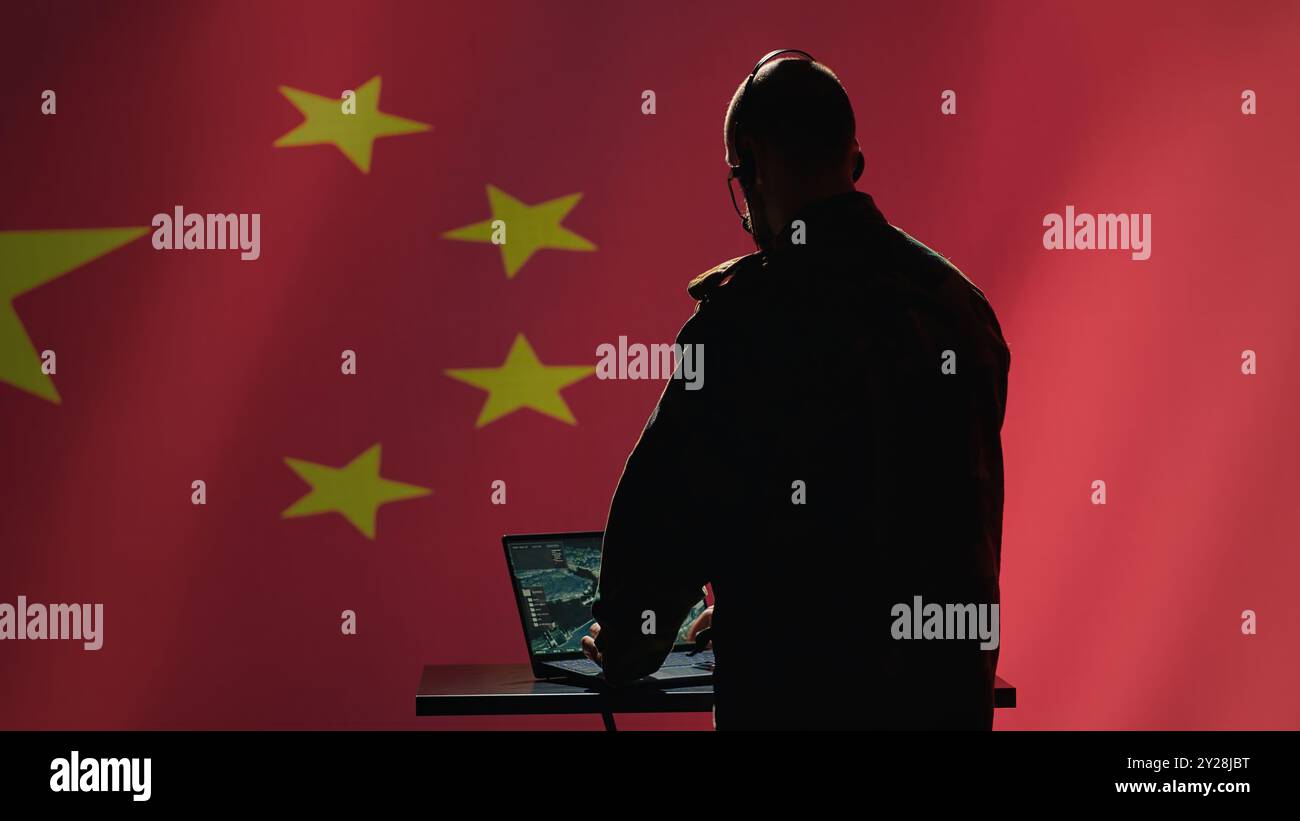 Chinese army communication systems operator using radio and satellite ...