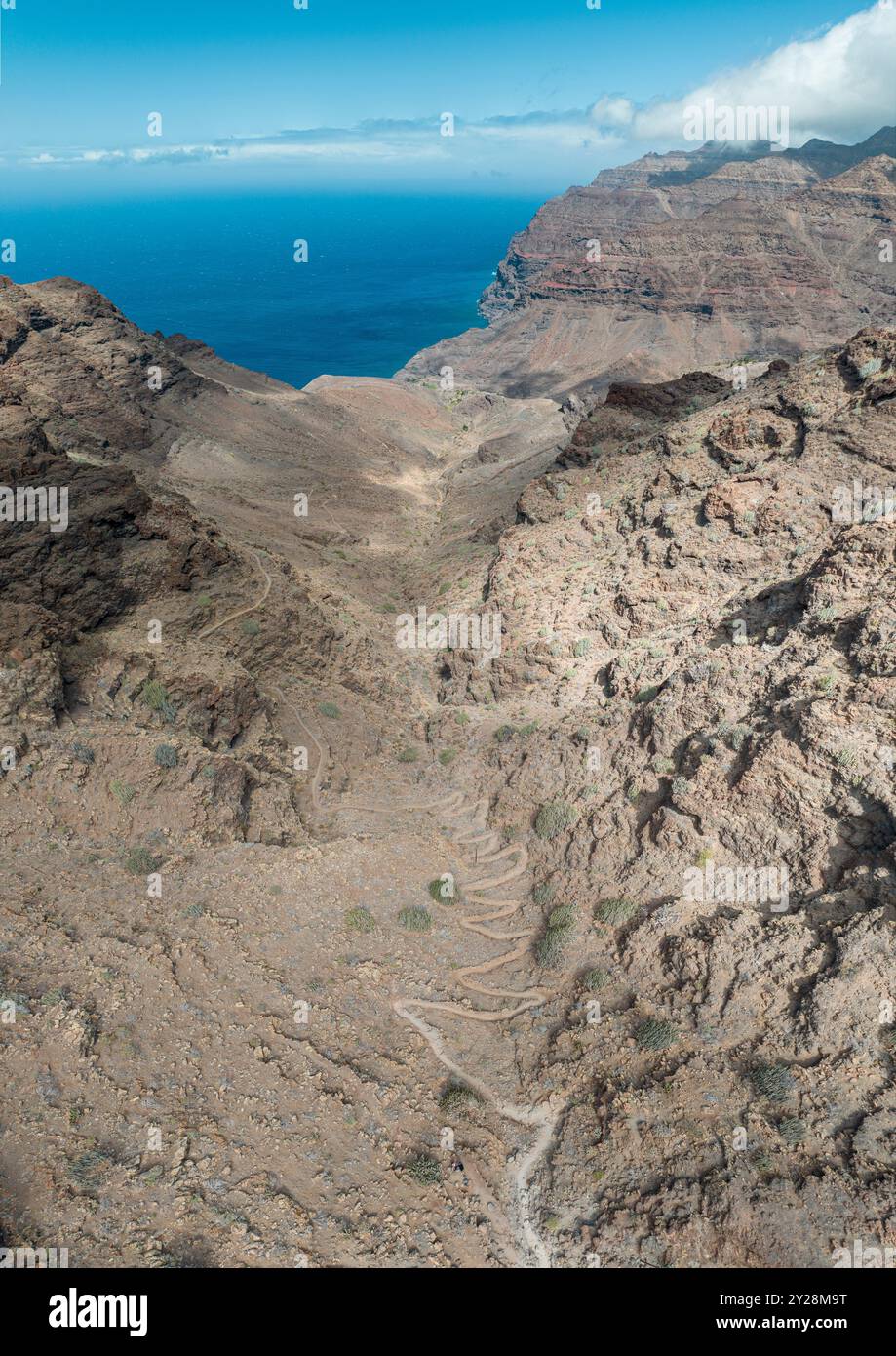 Aerial view of the trail through the mountains to Guigui beach ...