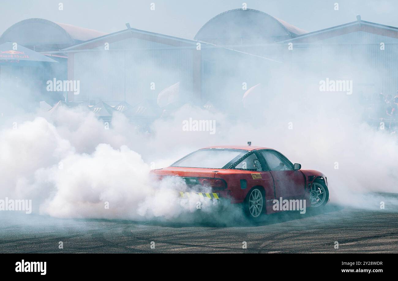 Race car drifting on speed track, Professional driver drifting car on ...