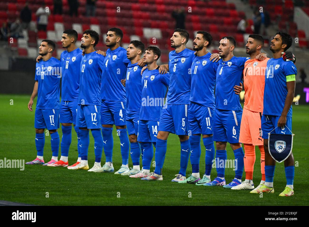 Israel line up for the Italian's anthem during the UEFA Nations League ...