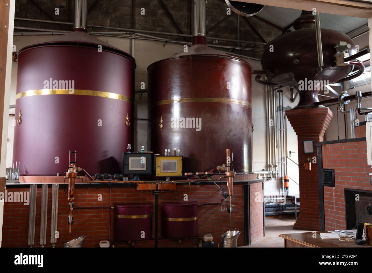 Double distillation process of cognac spirits in Charentias copper ...