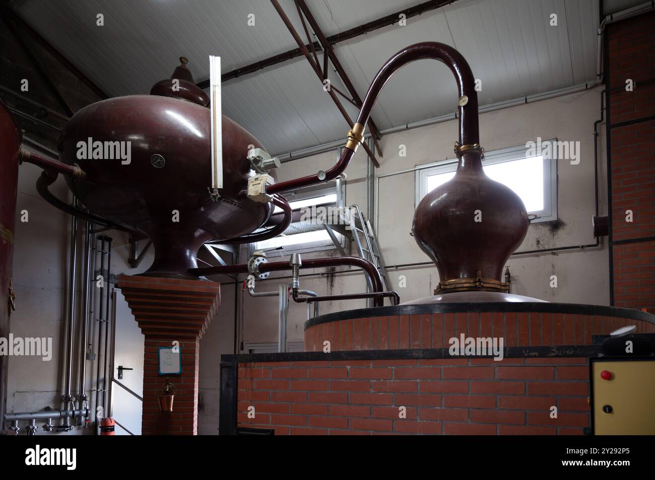 Double distillation process of cognac spirits in Charentias copper ...