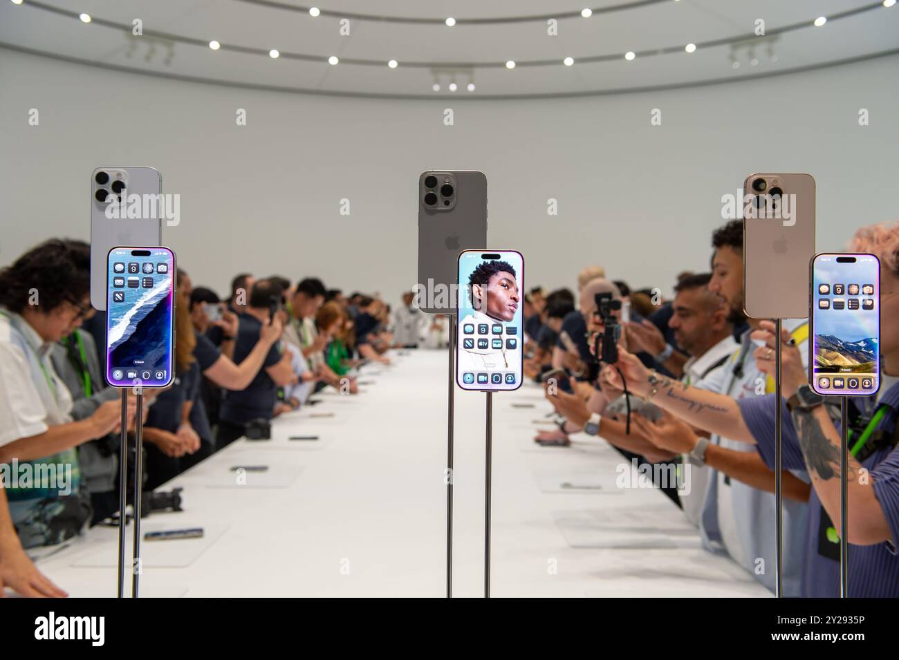 Cupertino, USA. 09th Sep, 2024. Devices of the new iPhone 16 Pro model ...