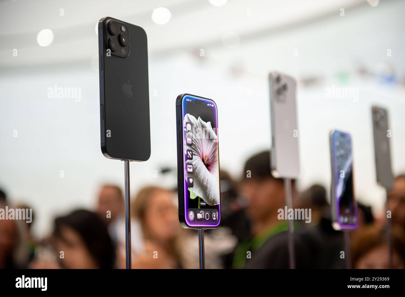 Cupertino, USA. 09th Sep, 2024. Devices of the new iPhone 16 Pro model ...