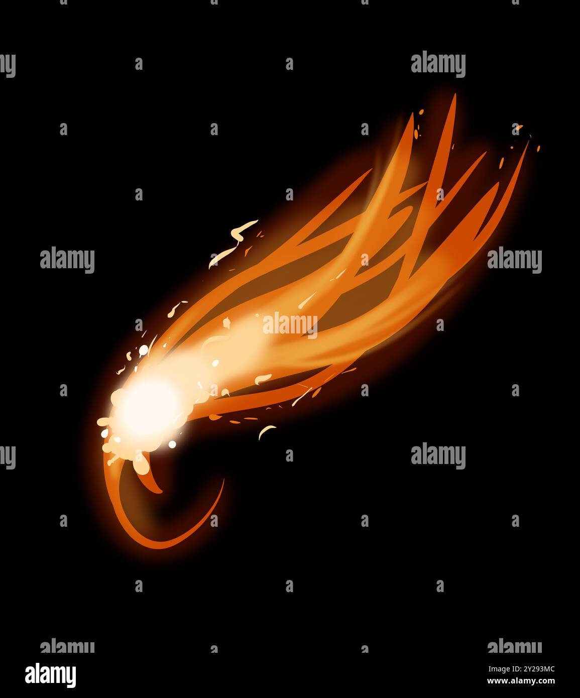 Flying fire comet with flashes illustration Stock Photo - Alamy