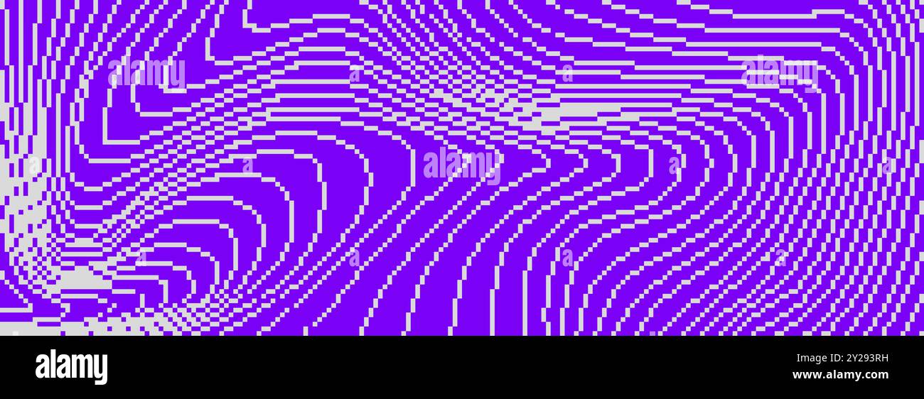 Purple dithered curved wavy texture. Grey violet pixelated glitch lines ...