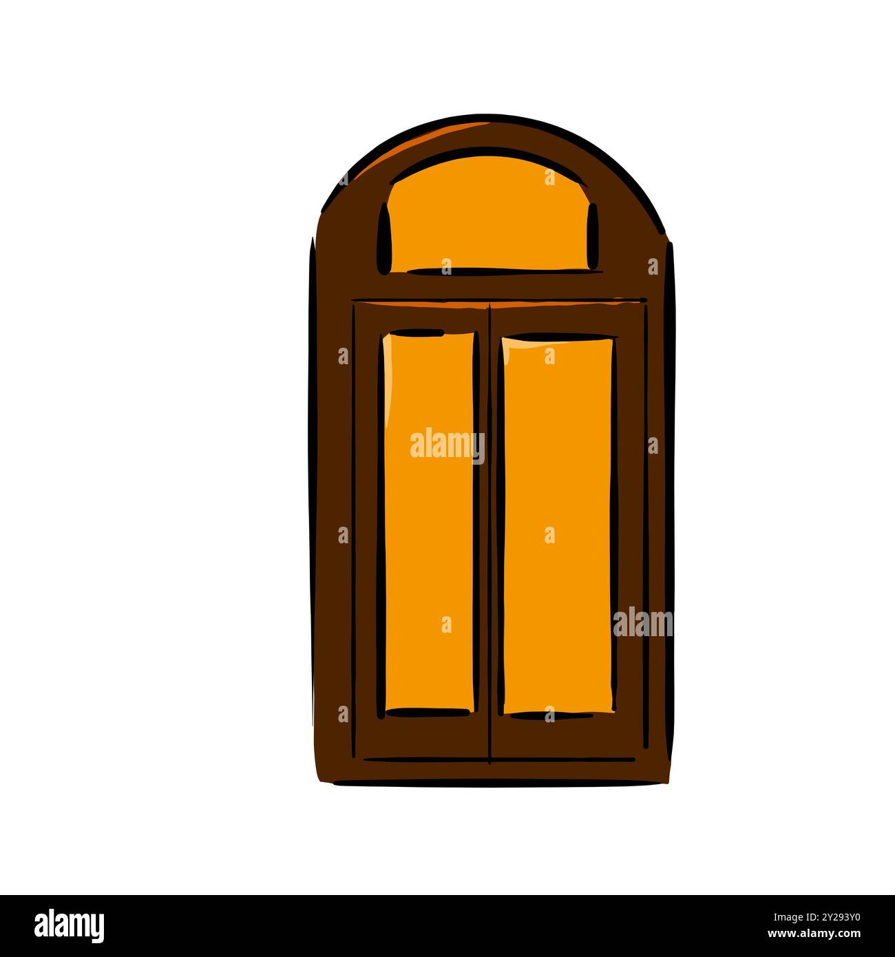 Brown window with yellow glass, simple illustration Stock Photo - Alamy
